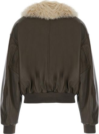 Mauro Grifoni Leather with Fur Collar Bomber Jacket - Green