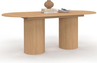 IDMarket Table &agrave; manger extensible ovale JULIETTE 6-10 personnes pieds cylindriques effet lattes 160-200 cm