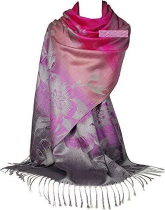 GFM design de fleurs Echarpe style Pashmina -S1-2026-Rose (Pash-2026-CRTGLBBH)