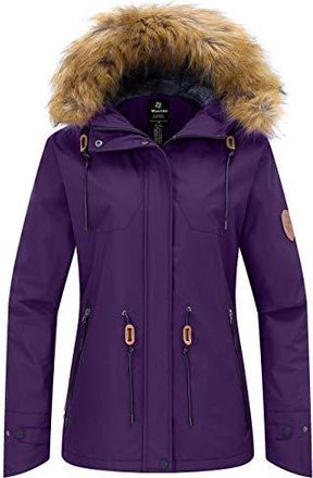 Wantdo Femme Manteau dhiver Snowboard Outdoor Parka Randonnée Grande Taille Veste de Pluie Imperméable Blouson de Ski Décontracté Coupe-Vent Violet XL