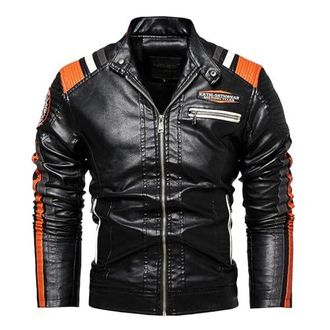 Generic Veste bomber en cuir pour homme avec doublure en polaire chaude et &eacute;paisse - Veste en cuir v&eacute;ritable - Couleur unie - Coupe ajust&eacute;e - Style d&eacute;contract