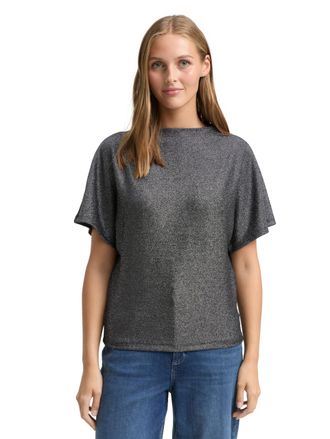 Tom Tailor Damen 1050684 Glitzer T-Shirt mit Fledermaus&auml;rmeln, 34029-Black Glitter, M