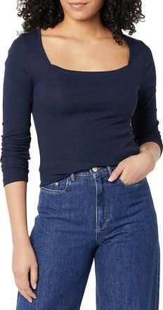 Amazon Essentials Damen T-Shirt Mit Langen &Auml;rmeln Und Eckigem Ausschnitt Mit Schmaler Passform, Marineblau, XXL