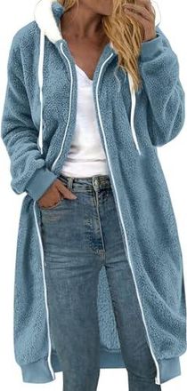 Generic Veste r&eacute;versible pour femme - Veste polaire longue avec capuche - Manteau dhiver chaud - Grandes tailles - Veste &agrave; capuche &eacute;paisse et moelleuse - Ferm