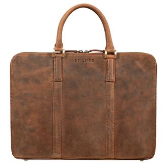 STILORD Leonora Schmale Aktentasche Damen Leder Dokumententasche A4 - Elegante Büro Tasche 15,6-16 Zoll Laptoptasche Echtleder mit Standfüßen für Arbeit & Uni