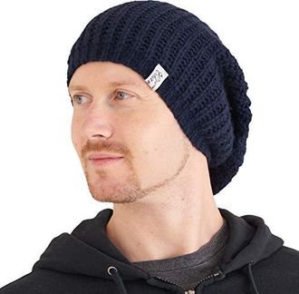 Charm by Casualbox Chapeau Femme Bonnet Homme Hiver - Grand Beanie Slouchy Tombant en Tricot Souple Surdimensionné Chaud pour Grosse Tete Dreadlocks Mode Japonais Navy
