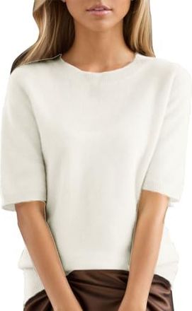 Generic Cocila Haut Femmes Chic Et Elegant Ample &agrave; Manches Courtes Col Rond pour Court Fond Tricot&eacute; T Shirts Manche Longue T Shirts Blanc Tee Long Womens Tops