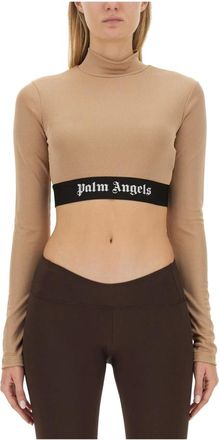 Palm Angels Femme, Tops, Beige, Taille: 36 FR Logo-tape Cropped T-shirt