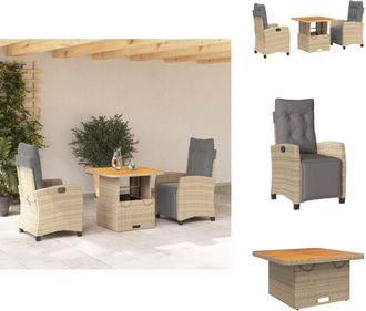 vidaXL 3-tlg. Garten-Essgruppe mit Kissen Beige Poly Rattan - Gartensessel - Relaxsessel - Gartenm&ouml;belset - Outdoor M&ouml;bel - PE-Rattan