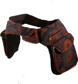 Kunst und Magie Doppel Bauchtasche Sidebag Gürteltasche Festivaltasche Hippie Goa, Farbe:Braun