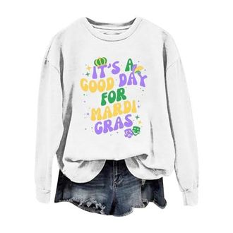 Generic H Et M V&ecirc;tements Femmes Haut &agrave; Manches Longues avec Col Rond et Lettres Imprim&eacute;es pour Femmes Cardigan Grand-m&egrave;re, Blanc., L