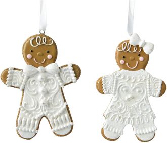 Mobili Rebecca Keks-Anhänger Marzipan, Christbaumschmuck, 2 Stück, Polyresin, weiß braun, Weihnachtsschmuck zum Aufhängen - Maße: H 10,5 x B 8 x T 1,5 cm - Art. HA20