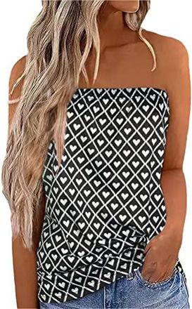 Onsoyours Femmes Bustier Bandeau Tops Sexy Été Tunique sans Manches Vest T-Shirt Floral Debardeur Ample Chemise sans Bretelle Haut Dos Nu Blouse A Style 04 XXL