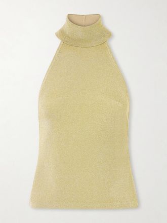 Cult Gaia Wake Neckholder-oberteil In Rippstrick - Gold