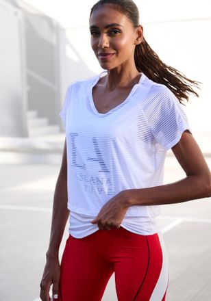 Active By Lascana Funktionsshirt LASCANA ACTIVE, Damen, Gr. XS (32/34), wei&szlig;, Netz, Top: 81% Polyester, 19% Elasthan, bedruckt, unifarben, Basic normal, Rundhals, abger