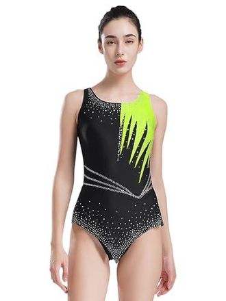TiaoBug Femme Justaucorps de Gymnastique Rythmique sans Manches L&eacute;otard de Danse Ballet Paillette Body Combinaison de Patinage Artistique Costume Spectacle S-