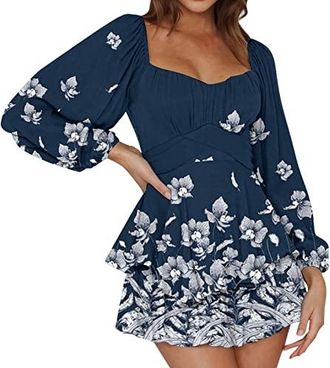 QWUVEDS Costume de pirate pour femme - Robe dété pour femme - Robe dété à volants - Robe avec pantalon - Manches bouffantes - Robe patineuse blanche - Épaules