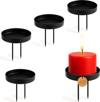 Matches 21 Kerzenteller 4er Set Metall Schwarz &Oslash; 7,2 cm mit 2 Dornen - Adventskranz Kerzenhalter Stumpenkerzen