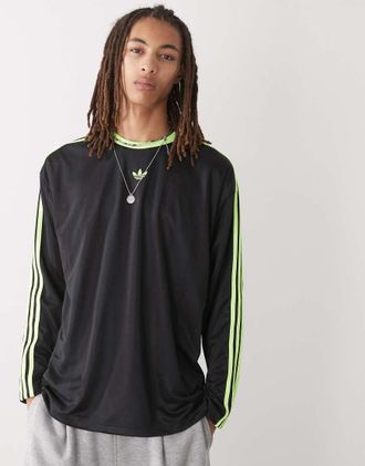 adidas Originals Adicolor - Maillot de sport &agrave; manches longues en jacquard - Noir/vert