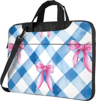 Generic Housse de protection antichoc pour ordinateur portable de 15,6 avec bandouli&egrave;re et noeud rose - Bleu et blanc, multicolore, 15.6 inch