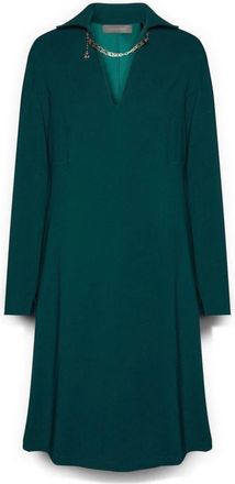 Elena Miro Femme, Robes, Vert, Taille: 40 FR Robe Trap&egrave;ze en Cr&ecirc;pe Stretch &agrave; Col en V