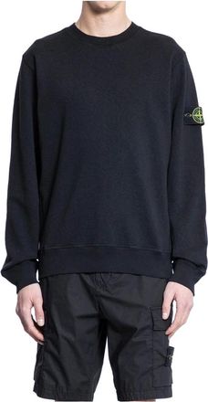 Stone Island Homme, Sweatshirts et sweats &agrave; capuche, Noir, Taille: XL SweaT-shirt ras du cou noir en coton avec badge logo amovible