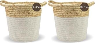 Jean & Len Aufbewahrungskorb, rund, aus Baumwolle und Stroh, vielseitig einsetzbar f&uuml;r Handt&uuml;cher, Kosmetika und kleine Utensilien, dekorative und langlebige Auf