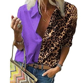 Generic Andongnywell Womens Long Sleeve Blouse Sexy V Neck Casual Leopard Print Loose Wrap Shirt Tops Blouses