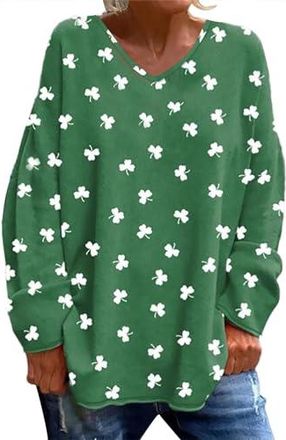 Generic T-shirt &agrave; manches longues pour la Saint-Patrick - T-shirt &agrave; manches longues - Col en V - V&ecirc;tements pour femme, B-vert., M