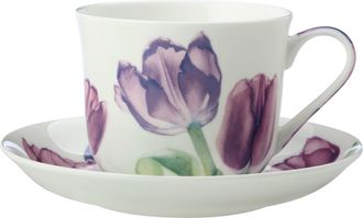 Maxwell & Williams JY0036 Tasse mit Untertasse 480 ml - Serie Floriade - Weiß Bone China Porzellan in Geschenkbox, Tulpe