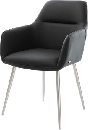DELIFE Polsterstuhl Pejo-Flex 4-Fu&szlig; konisch Edelstahl Echt-Leder Schwarz Taschenfederkern