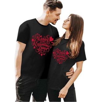 Generic T-shirt d&eacute;contract&eacute; &agrave; col rond pour femme pour la Saint-Valentin 2026 | Haut &agrave; manches courtes pour plus de confort et de style, Noir, XXL