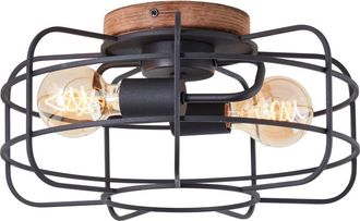 Brilliant lampe Gwen plafonnier 40cm bois antique/m&eacute;tal corindon noir/bambou marron 2x A60, E27, 40 w