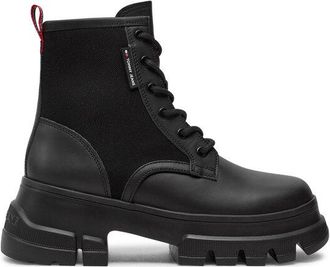 Tommy Jeans Schnürstiefeletten Tjw Chunky Lace Up Boot Mix Mat EN0EN02554 Schwarz