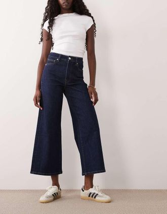 Good American jean crop palazzo taille haute d&eacute;lavage bleu fonc&eacute;