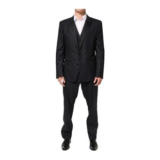 Dolce & Gabbana Martini 2-Knopf 3-teiliger Anzug - - Suits - Herren - Schwarzk - 3XL