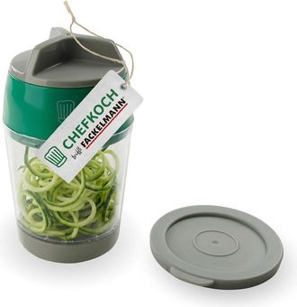 Fackelmann Chefkoch trifft Fackelmann Spiralschneider aus ABS & Edelstahl - 13 x &oslash;9 cm - F&uuml;r breite, schmale & kleine Spiralen - Mit Deckel & abnehmbarem Boden -
