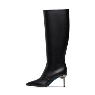 Loriblu L-f&ouml;rmige Metallabsatz-Stiefel aus Nappaleder - - Shoes - Damen - Schwarzk - 38 EU