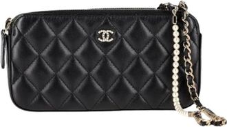 Chanel Portefeuille &agrave; double fermeture &eacute;clair sur cha&icirc;ne Pre-owned - Femme - Pre-owned - Noir - Taille: ONE Size