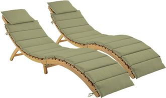 Sweeek Lot de 2 bains de soleil en bois dacacia LAURE avec coussin kaki en polyester. 184 x 55 x 63.5 cm