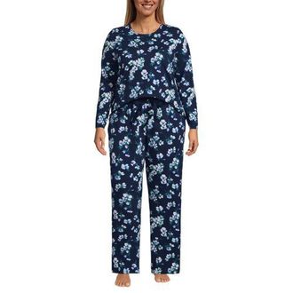 Lands End Gemustertes Pyjama-Set aus Baumwoll-Jersey, Damen, Gr&ouml;&szlig;e:48-50 plus, Blau, Elasthan/Baumwoll-Mischung, by Lands End