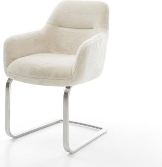 DELIFE Freischwinger Pejo-Flex Pl&uuml;sch Creme-Wei&szlig; Freischwinger flach Edelstahl Taschenfederkern, Esszimmerst&uuml;hle