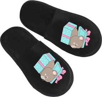 Generic Pantoufles En Coton Ours Mignon Assis Dans Une Boîte Cadeau Doux Slippers Confortable Chaussons Maison Pour Unisex Chambre Hiver M