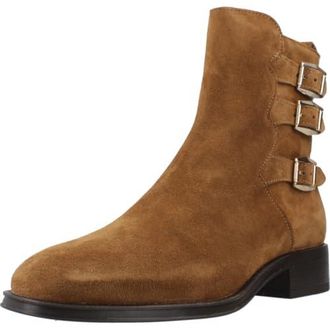 Alpe Bottines avec talon large et bas, pointe fine, daim, cuir, boucles d&eacute;coratives, bottines de cheville, fermeture &eacute;clair, pour femme, Cuir, 37 EU