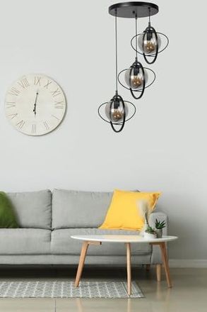 Opviq Elegant Black & Fume Chandelier, 30 cm Diameter, Adjustable Height 70 cm | Metal Body, E27 Socket Max 40W | Stylish Lighting for Modern Spaces