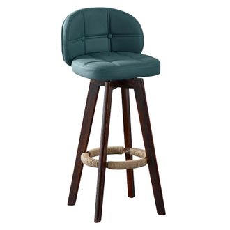 Generic Drehbarer Barhocker aus Leder mit gepolsterter R&uuml;ckenlehne und Sitzfl&auml;che, Beinen aus massivem Gummibaumholz, runder Fu&szlig;st&uuml;tze, K&uuml;cheninselstuhl im La