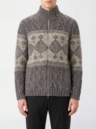 Brunello Cucinelli Cardigan zipp&eacute; en m&eacute;lange de laine et cachemire &agrave; motif g&eacute;om&eacute;trique