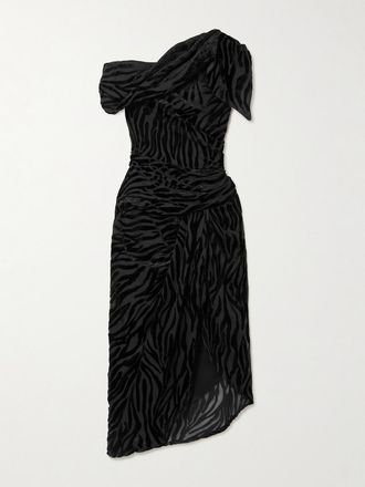 Isabel Marant Cyane Asymmetrisches Kleid Aus Devoré-samt Mit Raffungen - Schwarz
