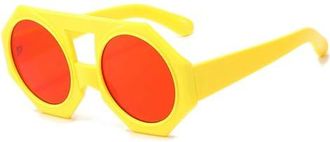 Generic Lunettes de soleil rondes surdimensionnées punk pour femmes de luxe vintage steampunk lunettes de soleil pour dames bonbons lunettes nuances, C6 jaune