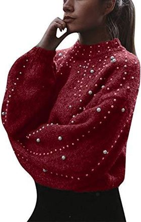 Generic Pulls Femme Mode Pullover En Tricot Ample Et Confortable Avec DéCoration De Perles Pull Chic Et Elegant Pull Col Roulé à Manches Longues Hauts Chandai
